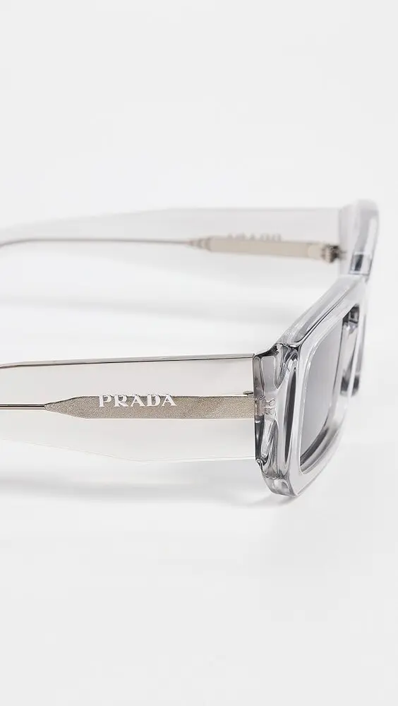 Prada Rectangular Frame Sunglasses - Transparent Grey | Editorialist